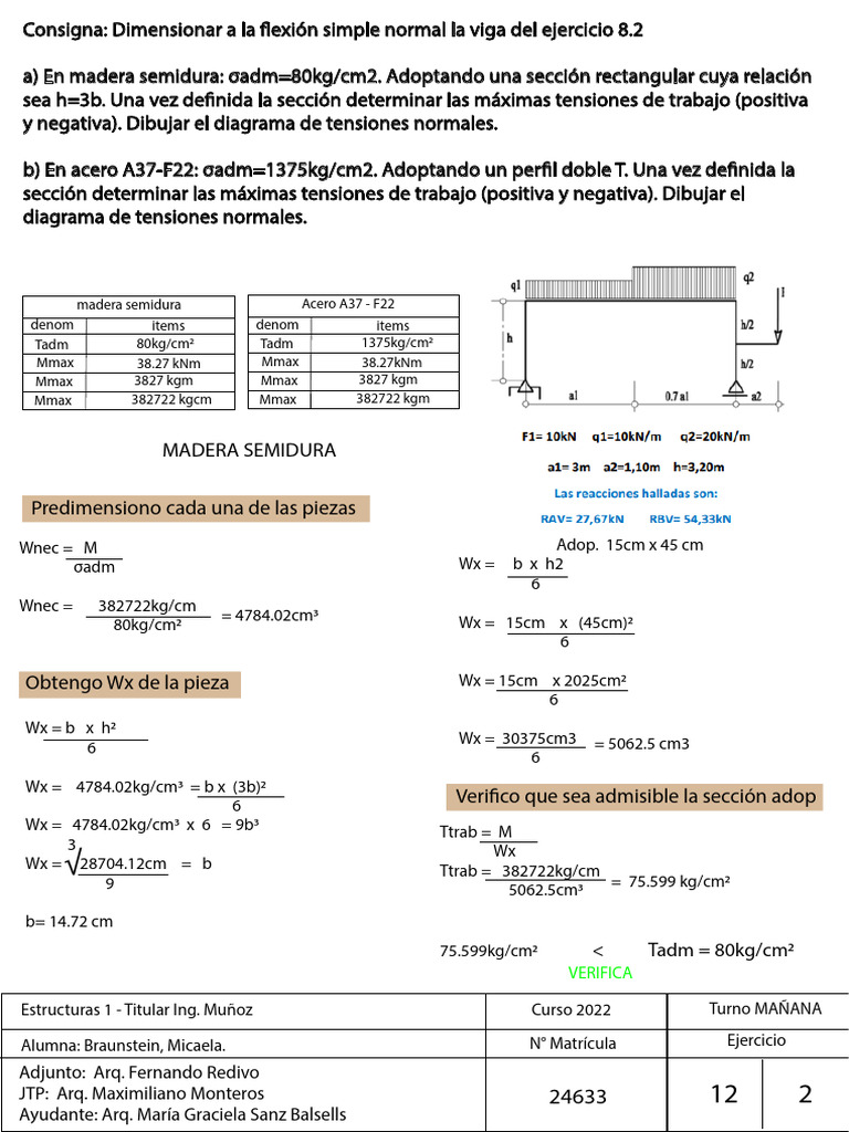 Ejercicio 12.2 Estructuras Realizado Braunstein | PDF | Mecánica de Medios Continuos | Física ...
