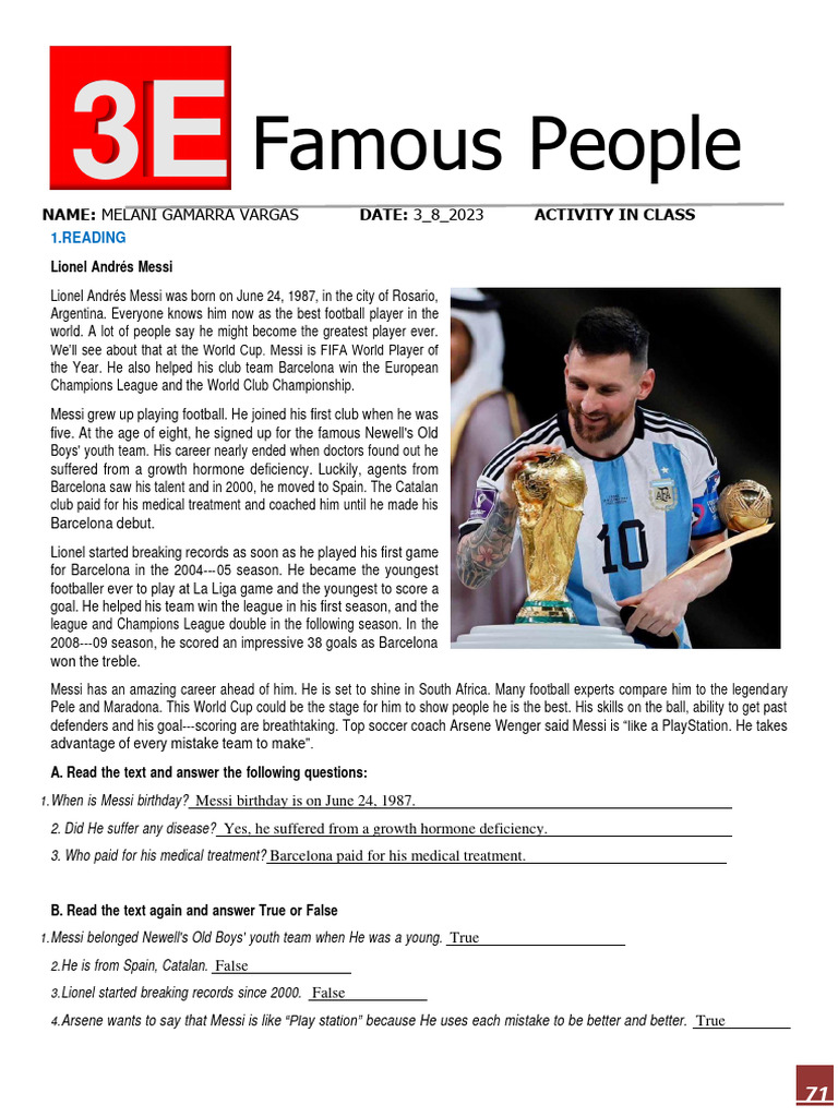 Activity in Class 3 - 8 - 2023 | PDF | Lionel Messi | Fc Barcelona