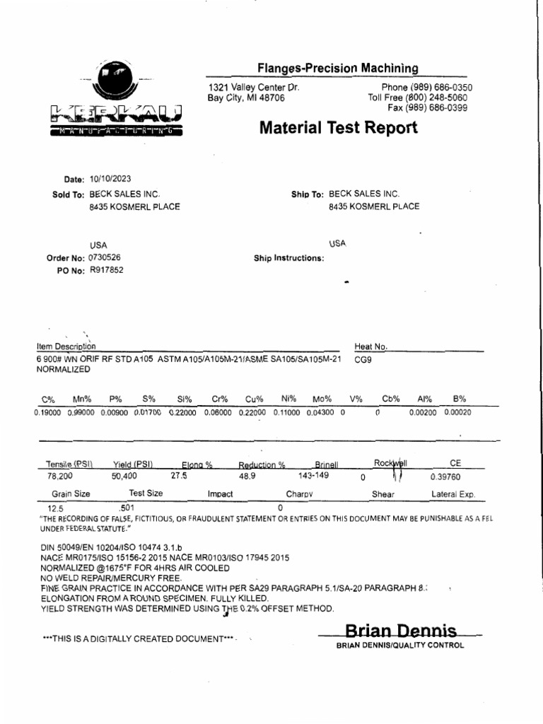 Material Test Report | PDF | Materials | Physical Sciences