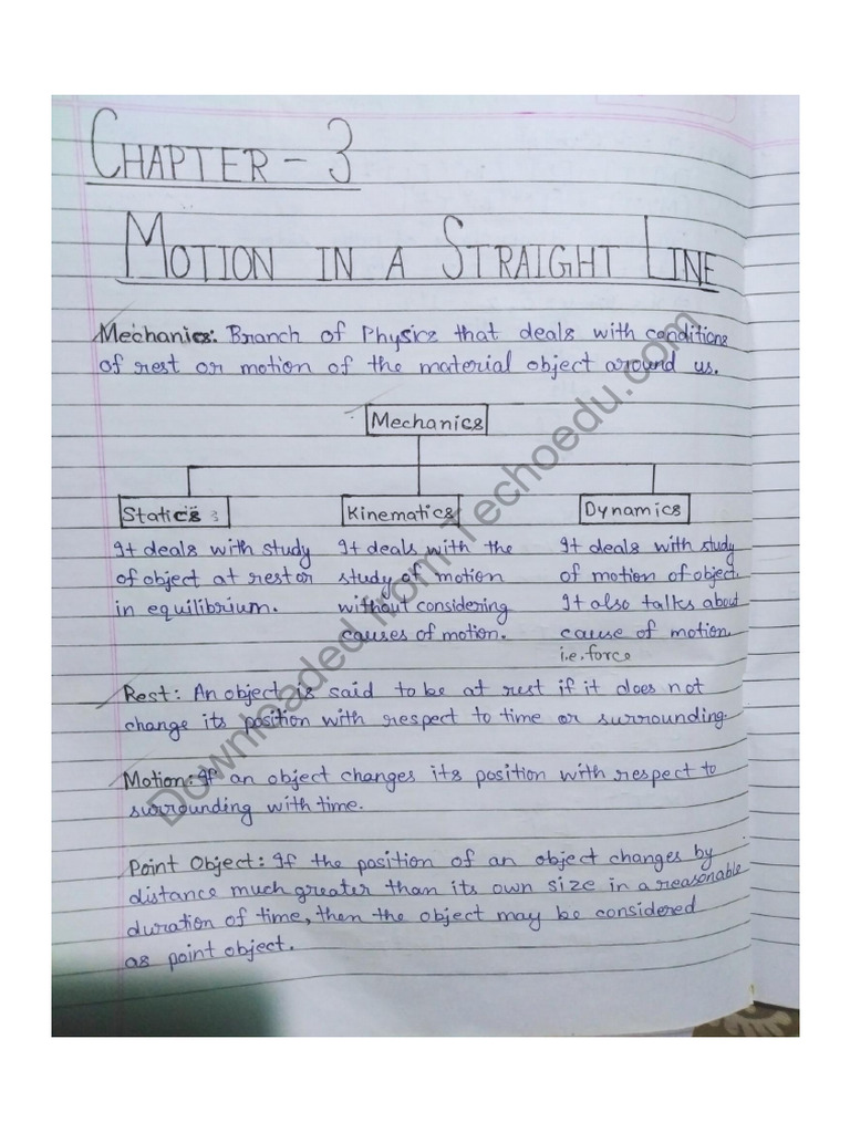 New Motion in A Straight Line Class 11 Best Notes | PDF