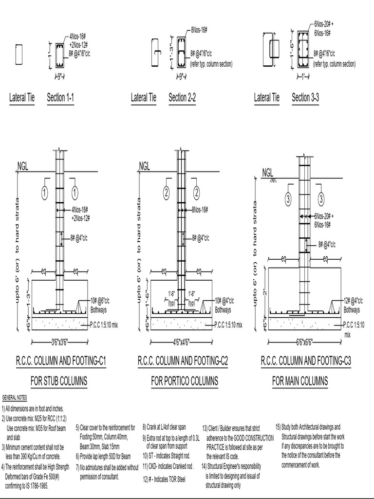 Column and Footing Details | PDF | Concrete | Architectural Design