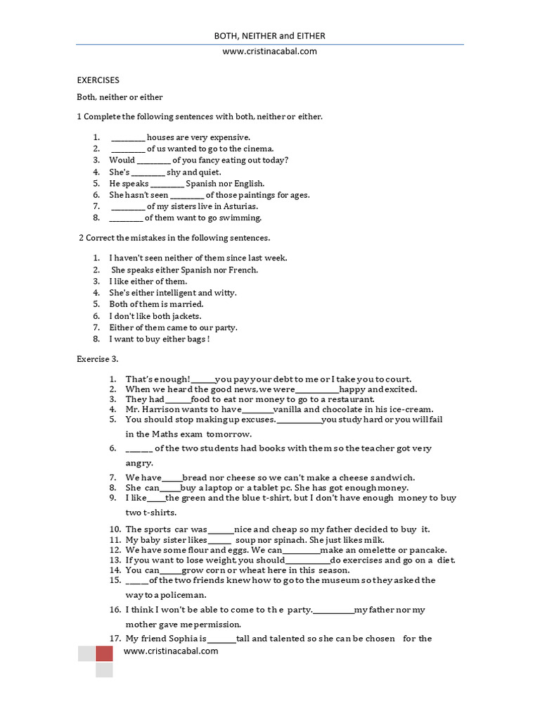 Both Neither Either Grammar-6-7 | PDF