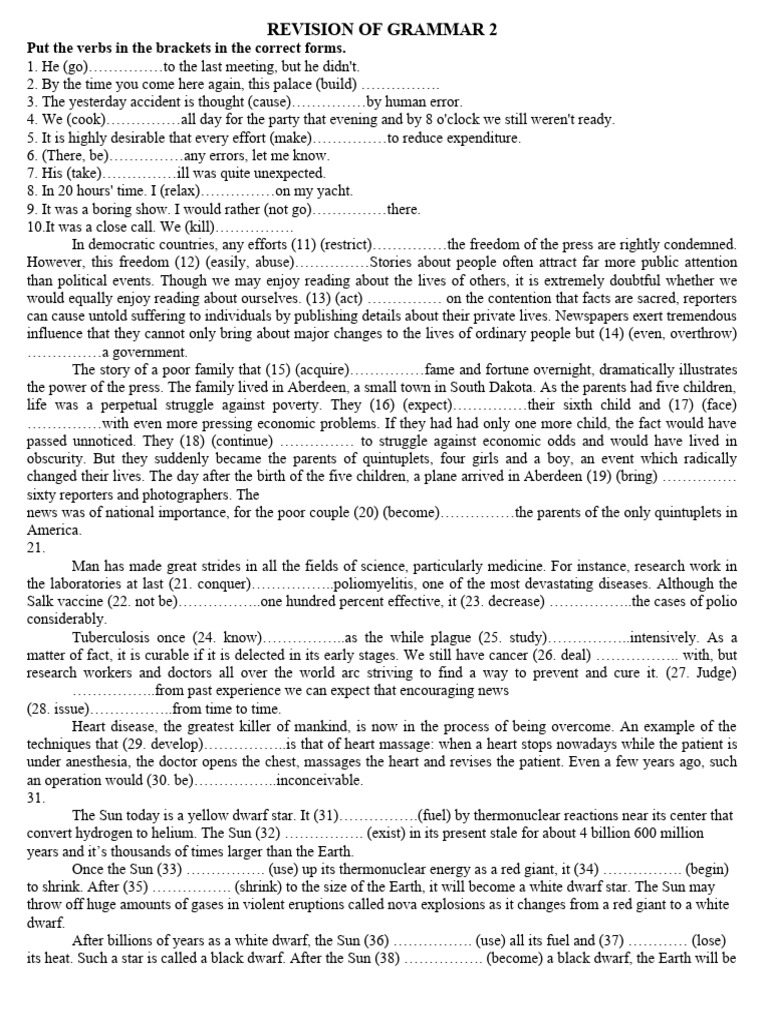 Revision of Grammar 2 | PDF | Stars | Sun