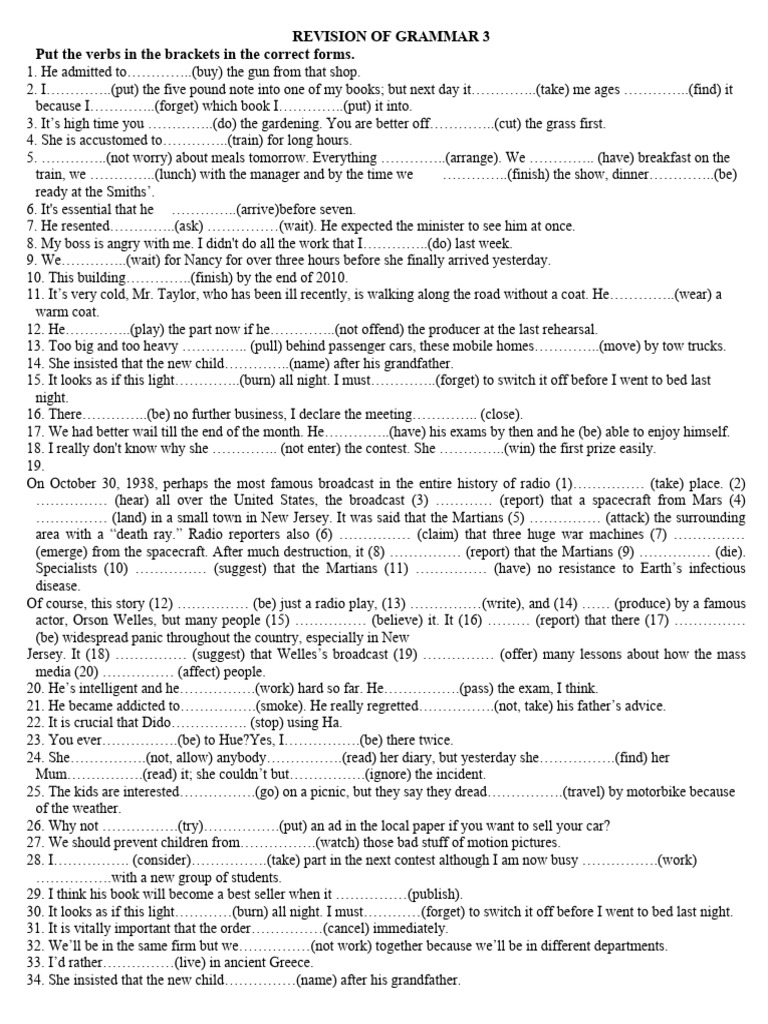 Revision of Grammar 3 | PDF