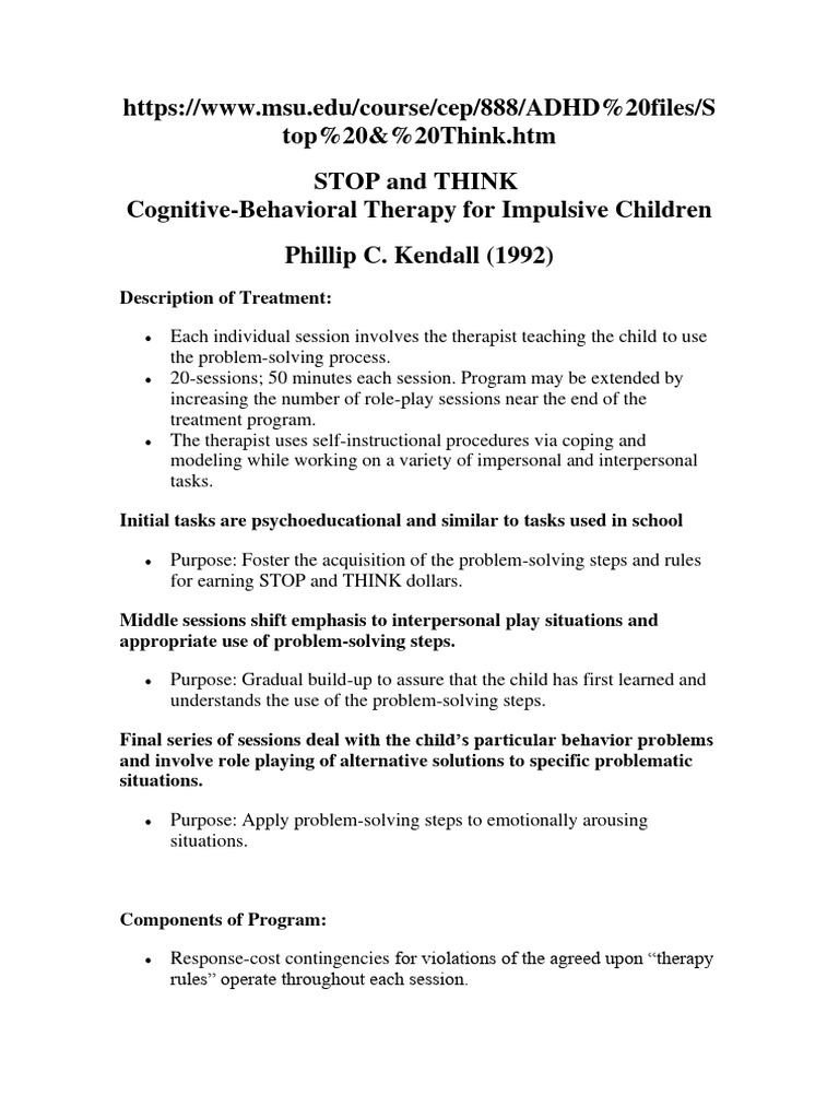 STOP and THINK - Kendall, 1992 | PDF | Emotional Self Regulation ...
