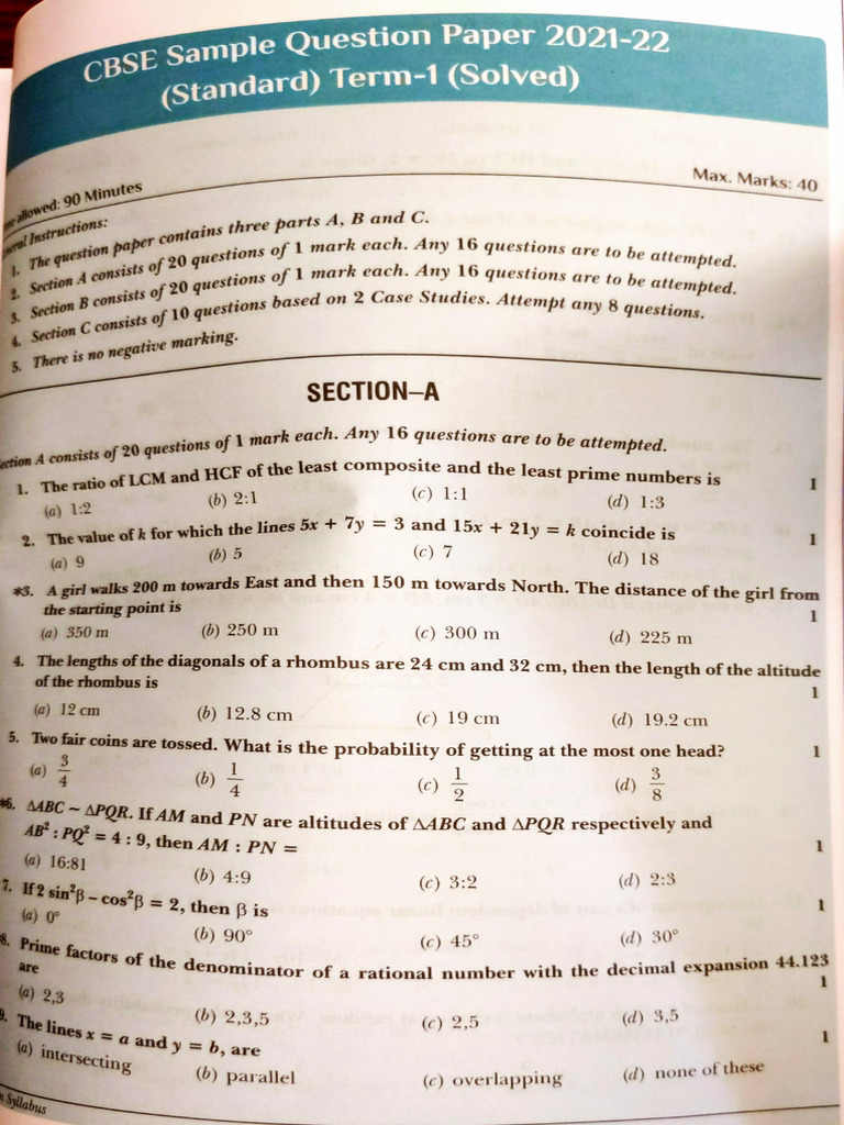 CBSE Sample Paper 2021-22 | PDF | Triangle | Area