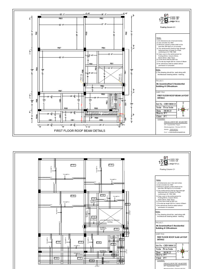 G+2 villa first floor roof structural drawing | PDF | Concrete ...