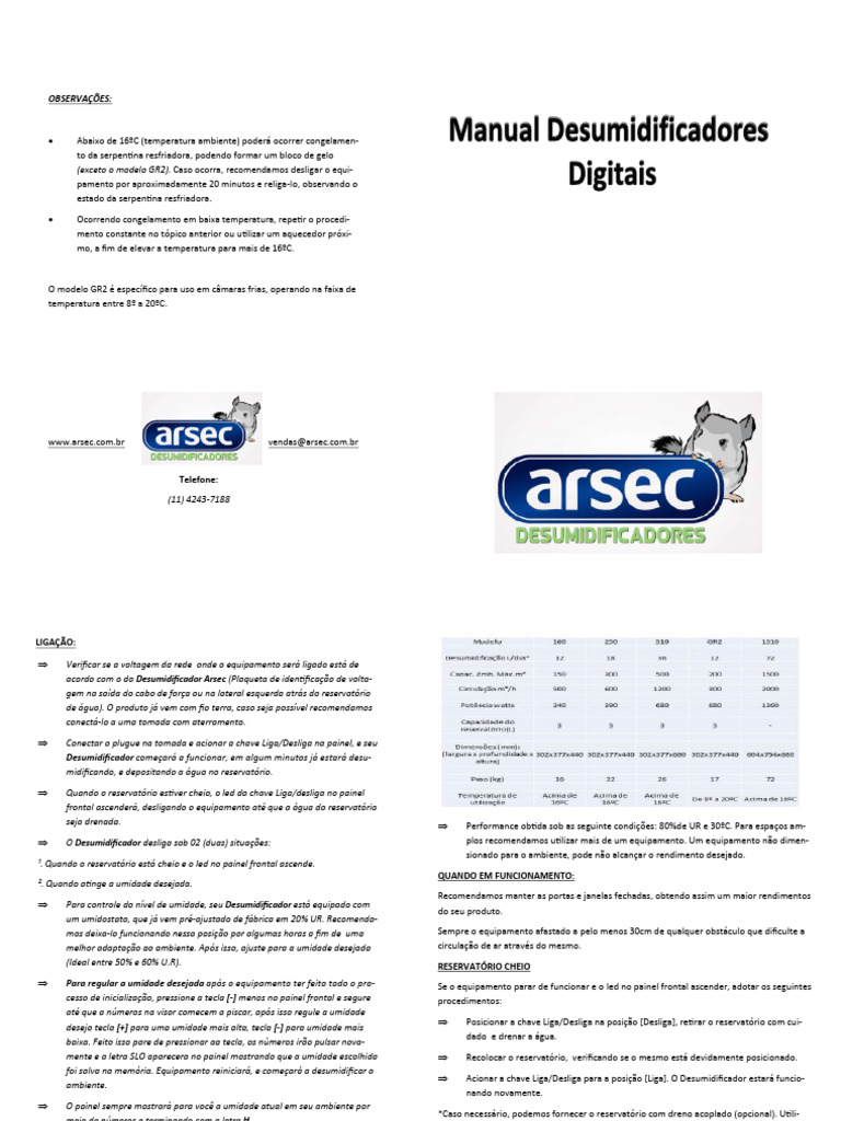 Manual Desumidificador Digital | PDF | Umidade