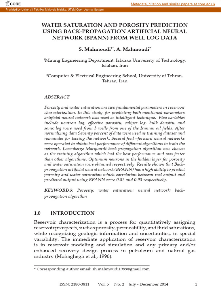 Water Saturation and Porosity Prediction Using Back-Propagation Artificial Neural Network (Bpann ...