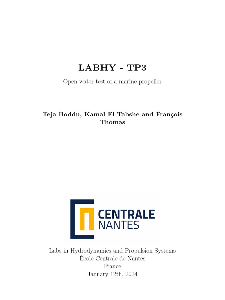 LABHY TP3 Open Water Test of A Marine Propeller | PDF | Propeller ...