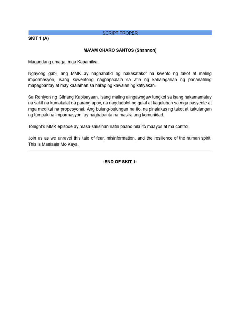 Script For Skits | PDF