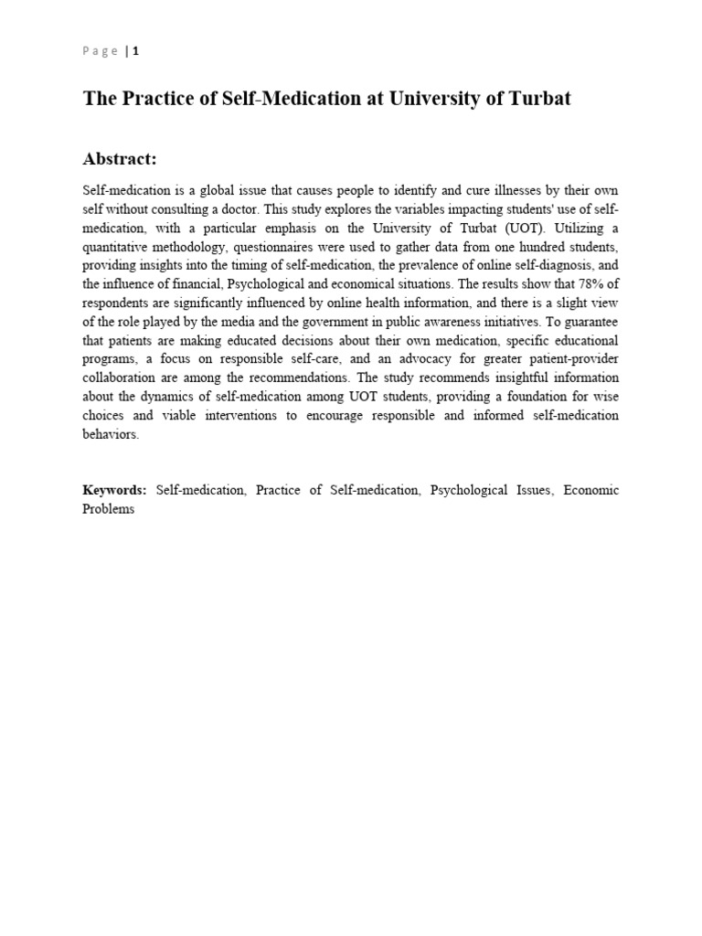 Self-Medication Practices at UOT Students | PDF | Antimicrobial ...