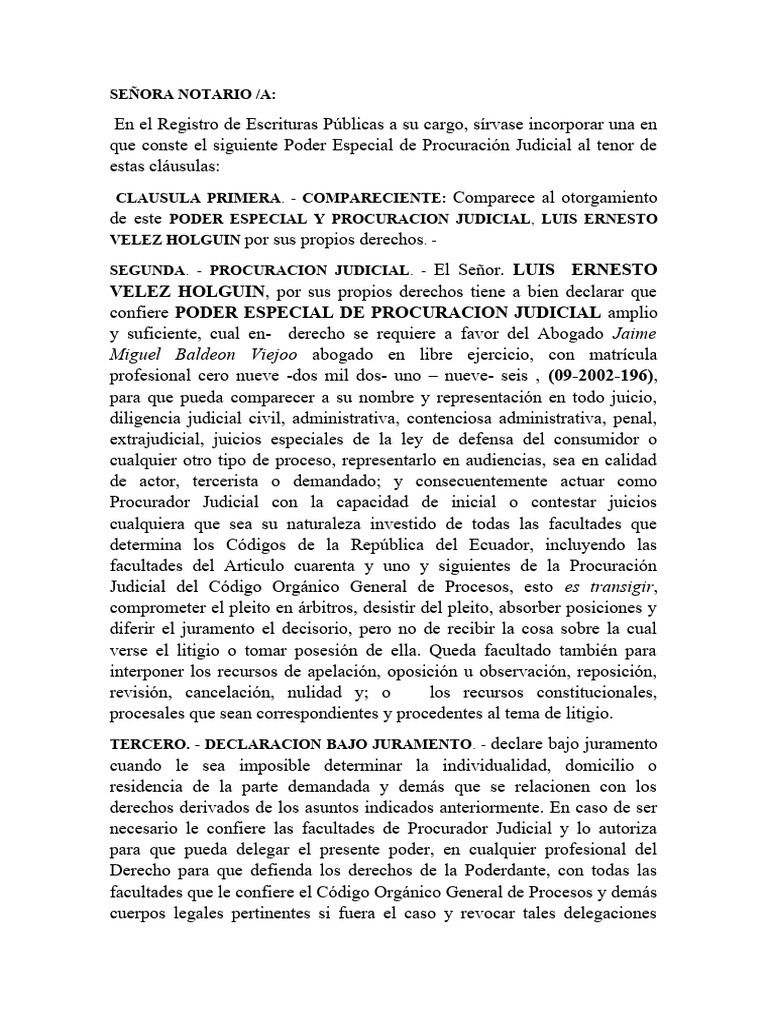 Minuta para Poder Especial y Procuracion Judicial | PDF | Judicaturas ...