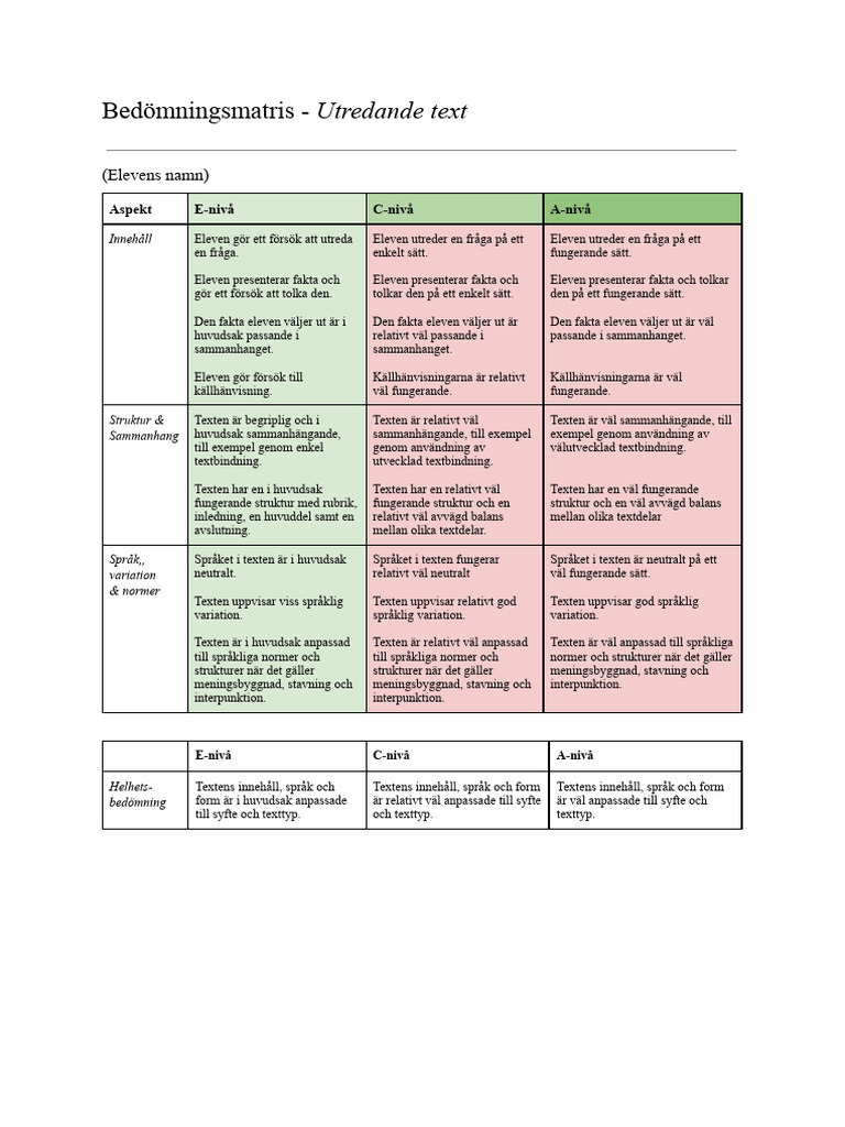 Utredande Text Matris | PDF