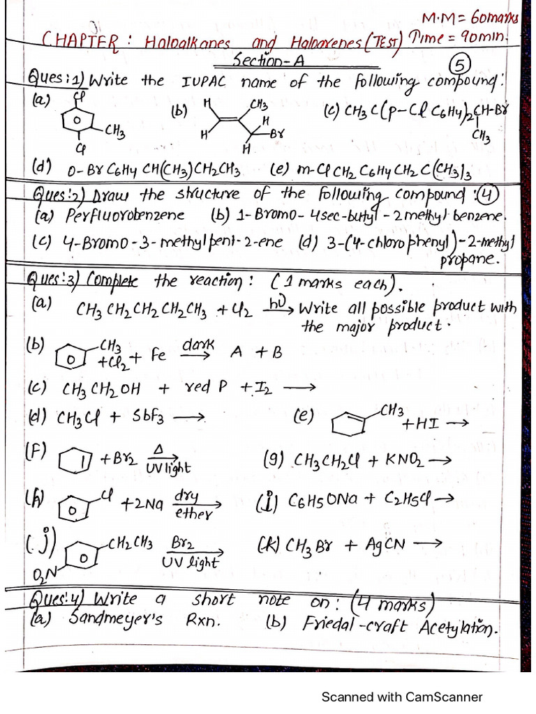 Haloalkane and Haloarene Test | PDF