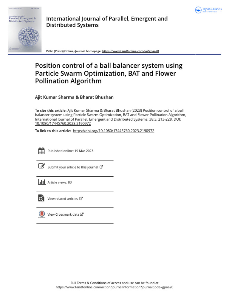 Position Control of A Ball Balancer System Using Particle Swarm ...