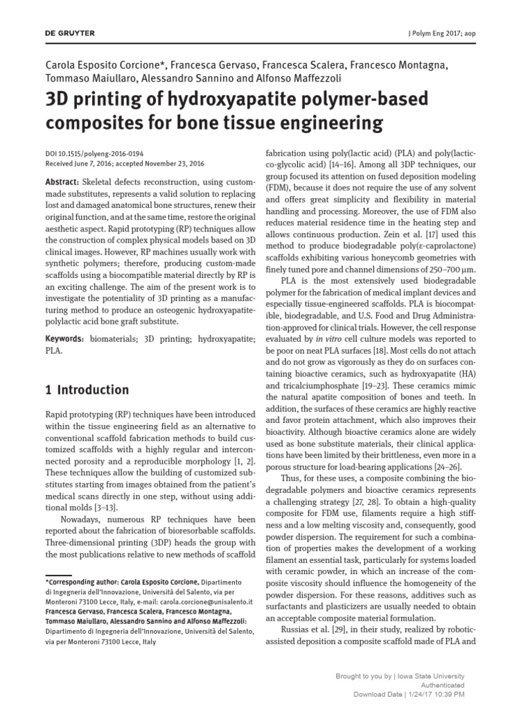 2017 - 3D Printing of Hydroxyapatite Polymer-Based Composites For Bone ...