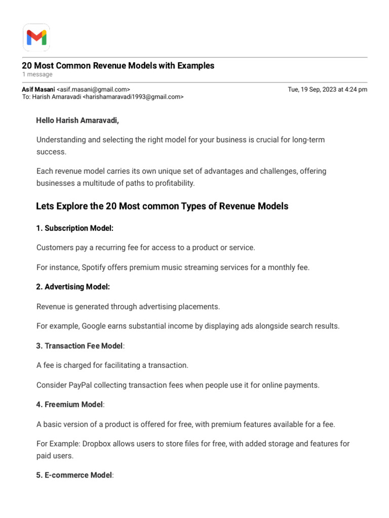 Revenue Models With Examples | PDF