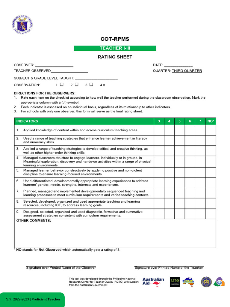 Cot Rpms Ti Tiii For Sy 2022 2023 | PDF | Learning | Teachers