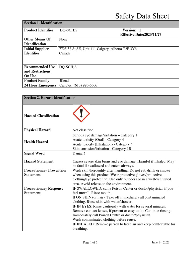 Dq-sch2s Sds | PDF | Toxicity | Hazards