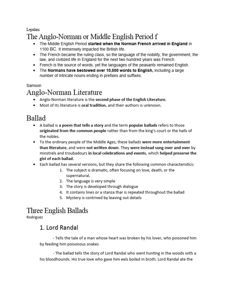 The Middle English Anglo Norman | PDF | English Language | Ballad