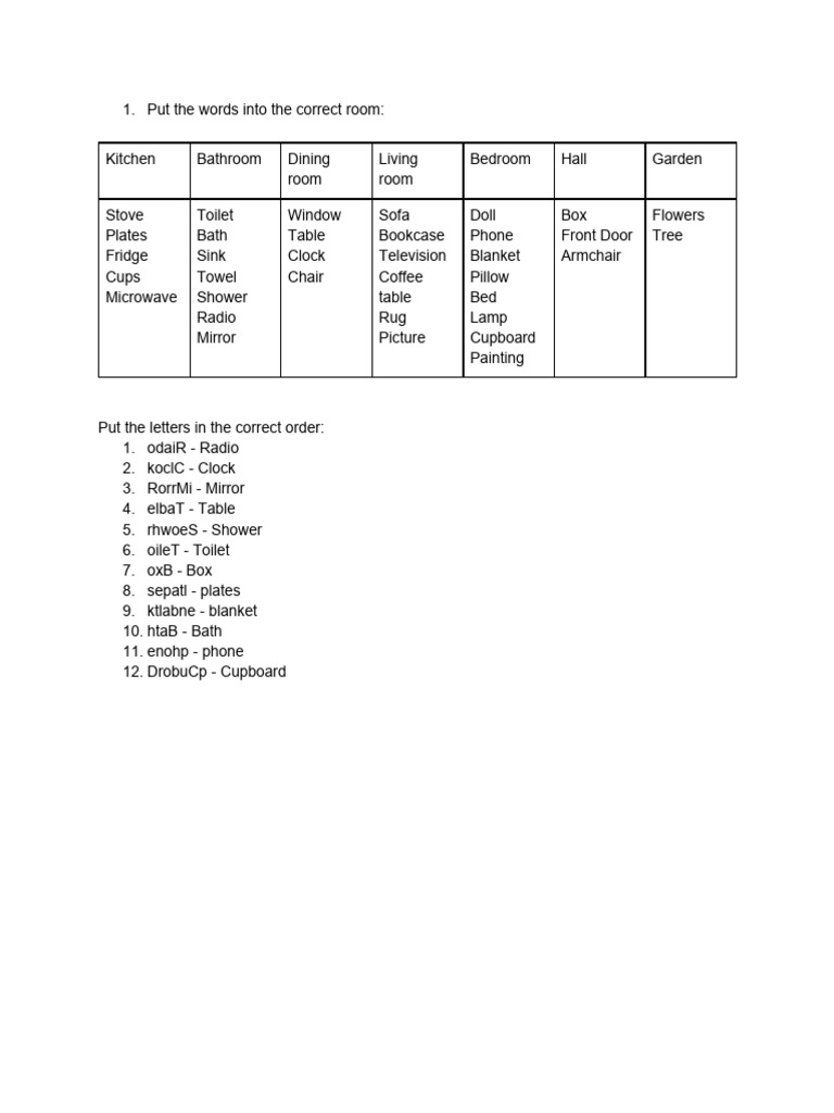 Kids' Room Sorting Game | PDF