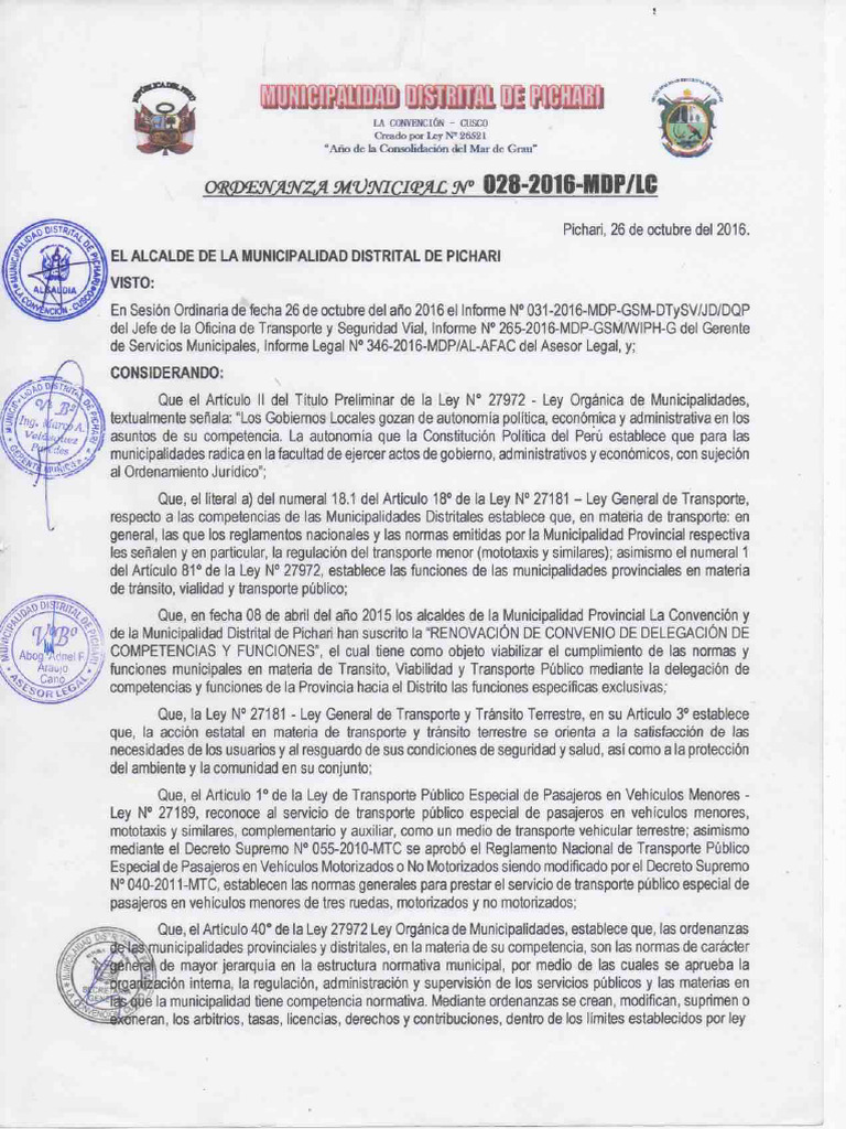 ORDENANZA - MUNICIPAL - 028 - 2016 - MDP-vehciuclos Menores | PDF