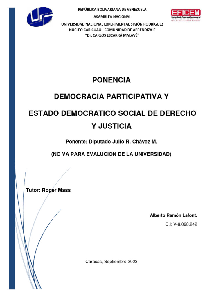 Ensayo Democracia Participàtiva y Estado de Derecho Social y de Justicia - 11.10.2023 | PDF ...