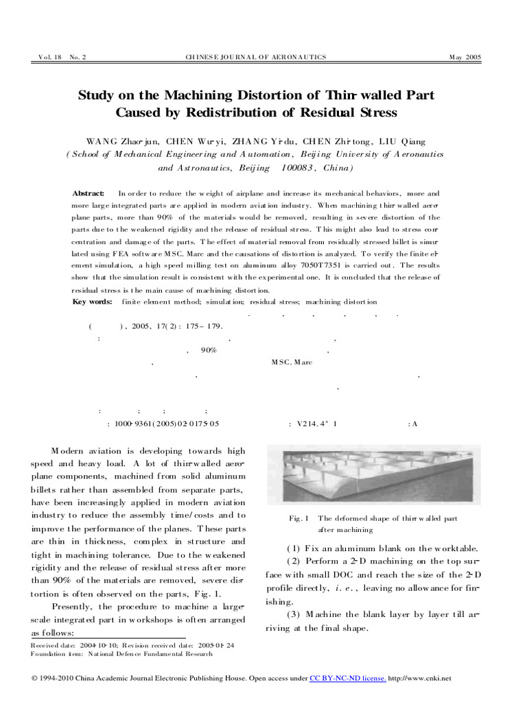 Study On The Machining Distortion of Thin Walled Part - 2005 - Chinese ... Study On The Machining Distortion of Thin Walled Part - 2005 - Chinese ...