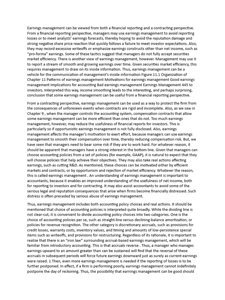 Earnings Management Pdf Income Accounting