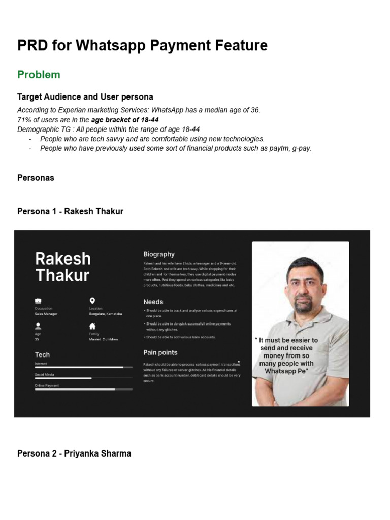 WhatsApp Payment Feature PRD Overview | PDF | Credit Card | Money