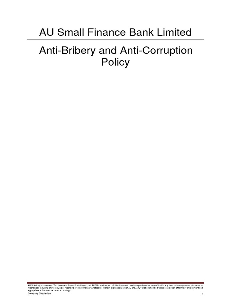 AU SFB Anti-Bribery Policy Guide | PDF | Bribery | Employment