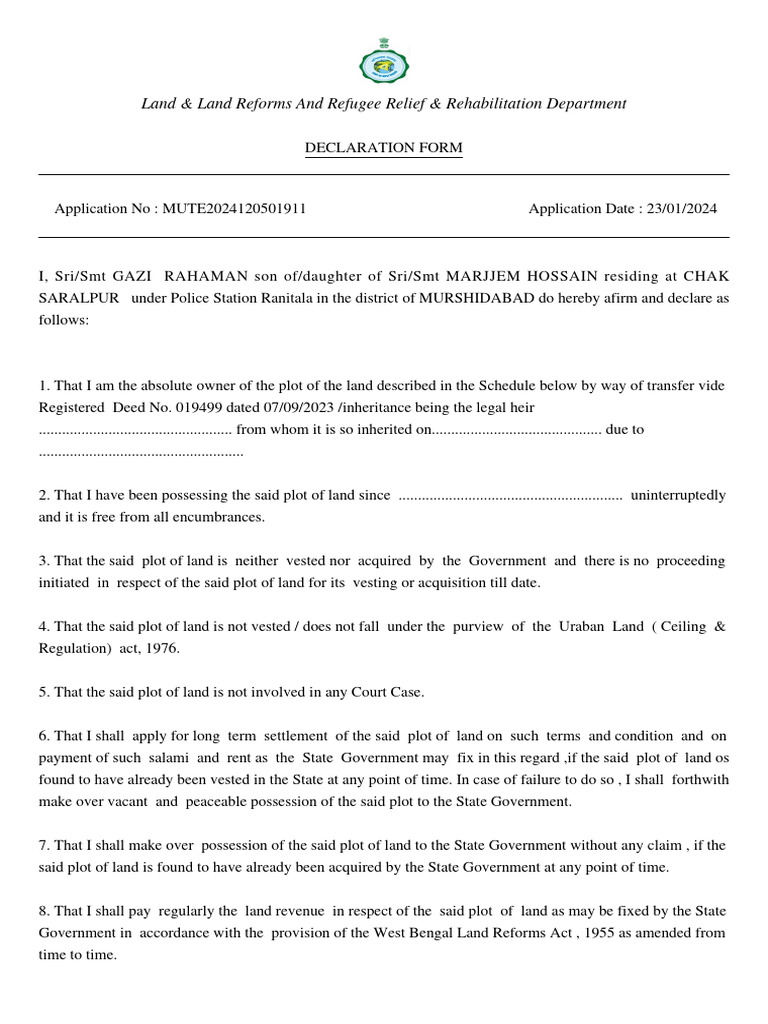 Declaration 1 | PDF | Property Law | Civil Law (Common Law)