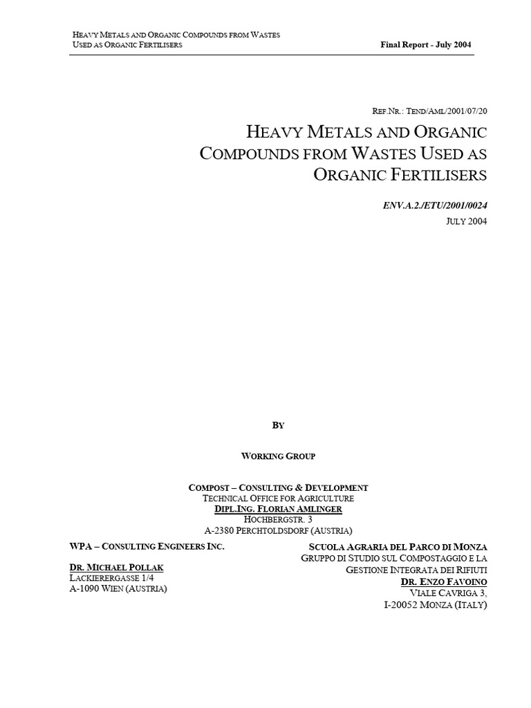 Heavy Metals and Organic Compounds From Wastes Used As Organic ...