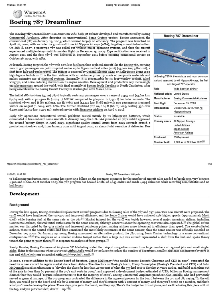 Boeing 787 Dreamliner Overview | PDF | Aircraft | Aerospace