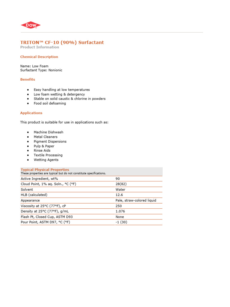 Triton - CF 10 90 | Download Free PDF | Surfactant | Physical Chemistry