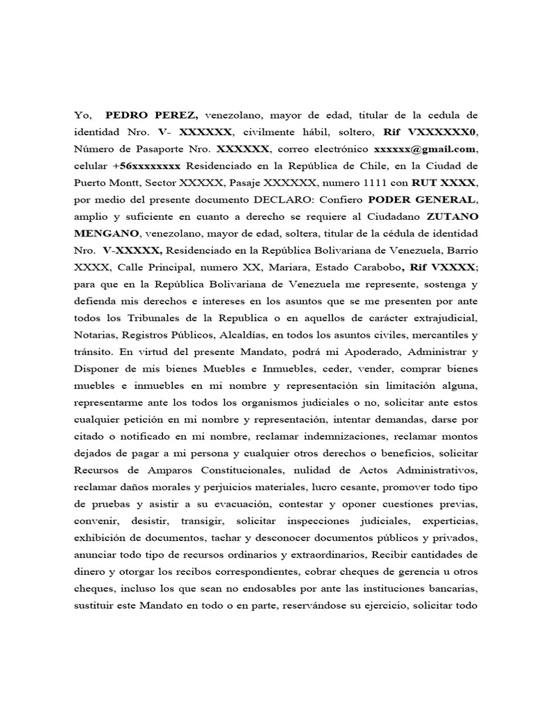 Poder General en Chile para Venezuela | PDF | Venezuela | Gobierno