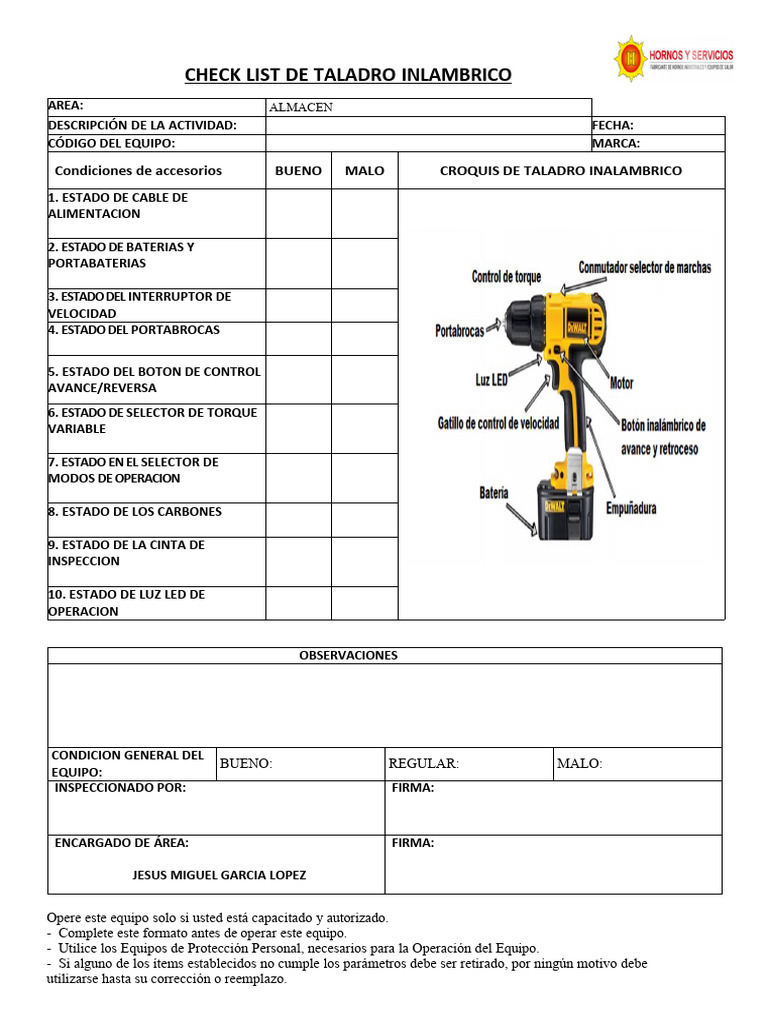 Check List de Taladro Inalambrico | PDF