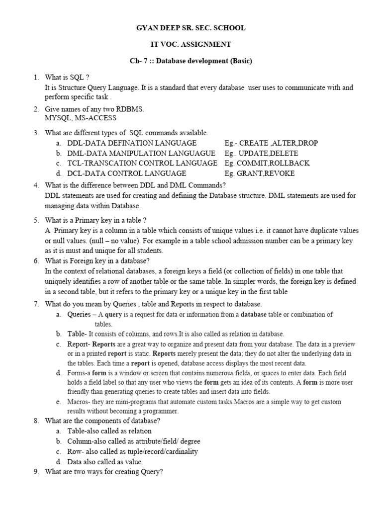 10 CLASS_NOTES DBMS | PDF | Relational Database | Databases 10 CLASS_NOTES DBMS | PDF | Relational Database | Databases