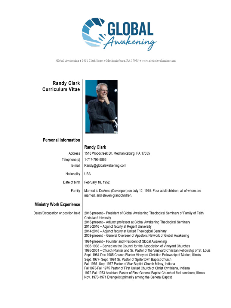 Randy Clark CV | PDF | Faith Healing | Christian Revival