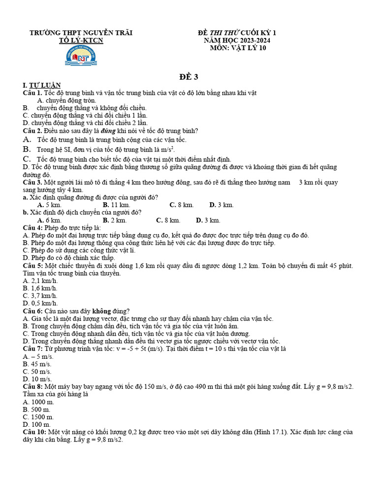 02 ĐỀ KTRA HK1- phần 2-NH23-24 | PDF