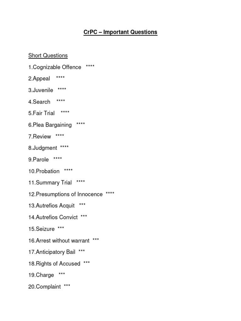 CrPC_Important Questions | PDF