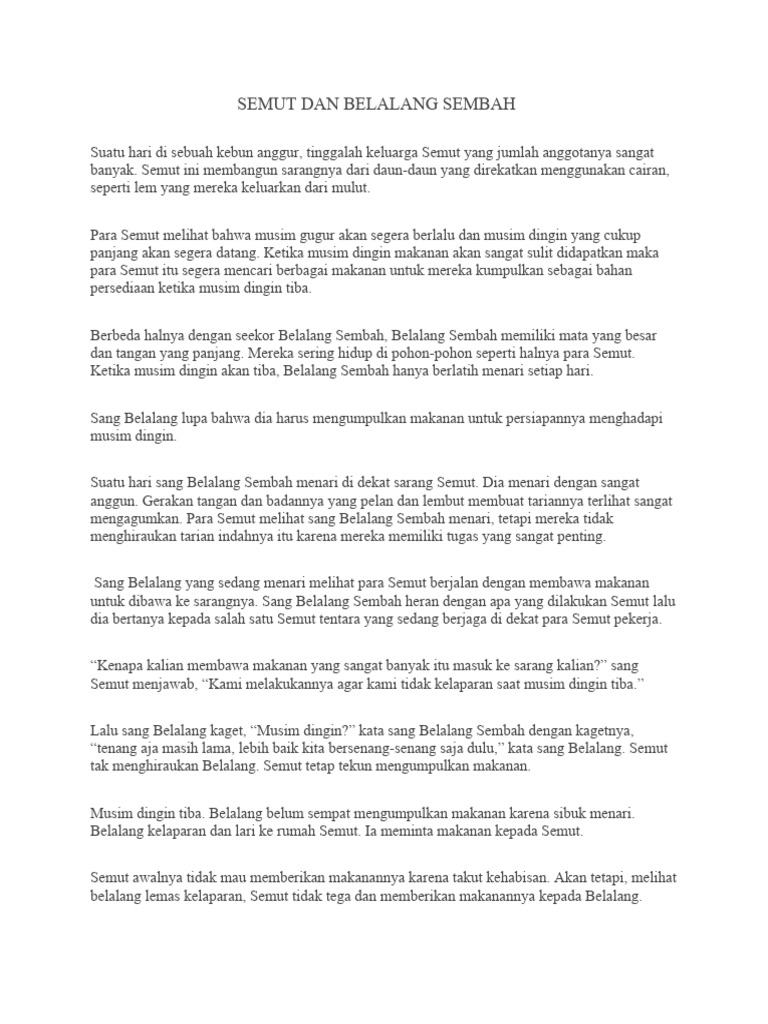 Contoh Cerita Semut Dan Belalang Sembah Pdf