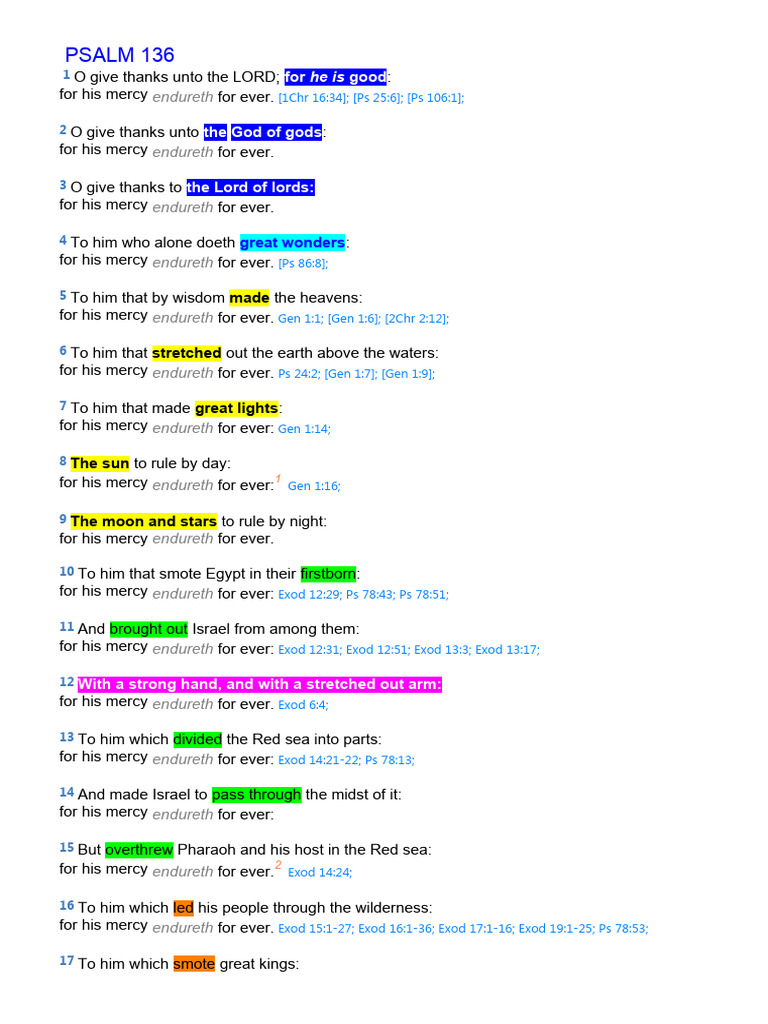 Thanksgiving in Psalm 136 | PDF | Religion & Spirituality
