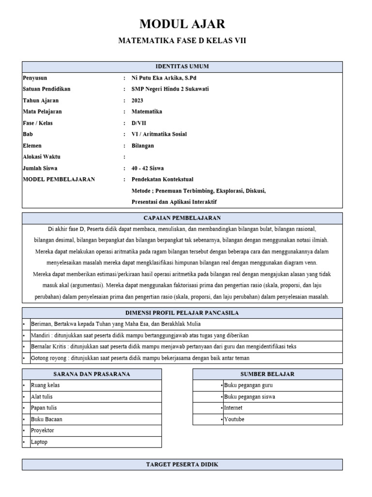 6 Modul Aritmatika Sosial | PDF