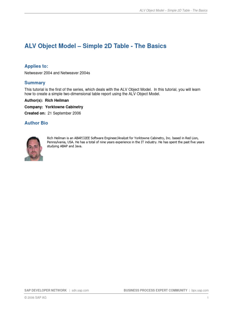 Summary Alv Object Model Simple 2d Table The Basics Pdf Object Computer Science 2521