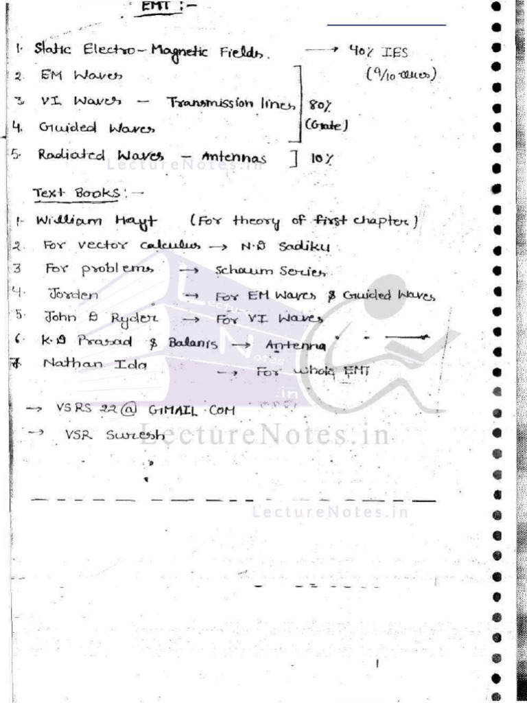 Note Electromagnetic Field Theory Eft By Shivam Arora Lecturenotes Pdf