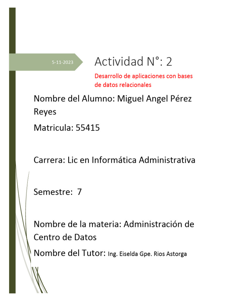 Administracion Del Centro de Datos | PDF | SQL | Bases de datos
