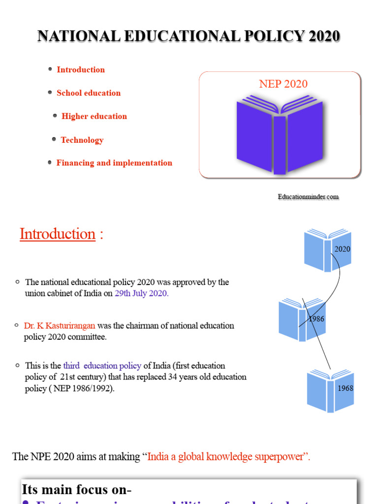 National Educational Policy 2020: School Education Higher Education Technology Financing and ...