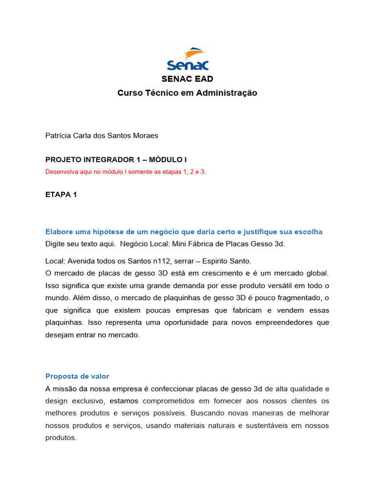 PI 02 - Projeto Integrador Patricia Carla | PDF | Vantagem competitiva | Entrevista